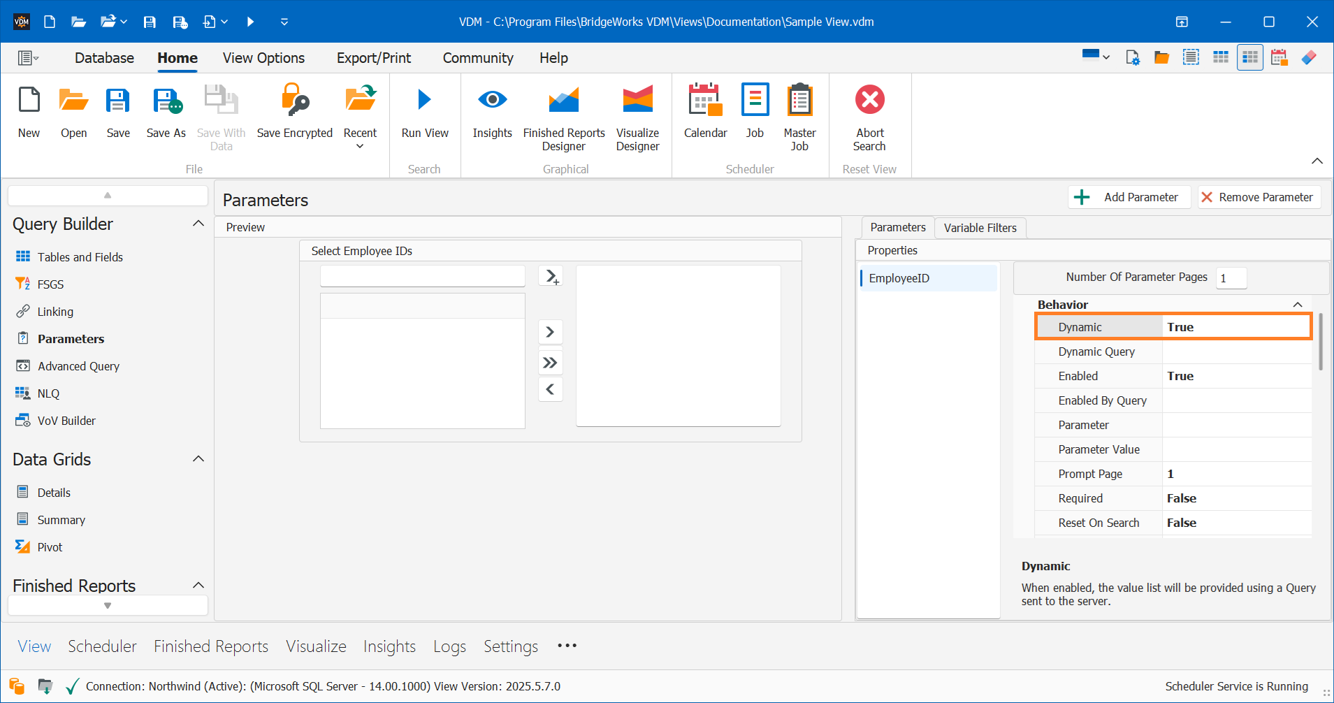 Creating Parameters with Dynamic Queries in VDM – BridgeWorks Help Center