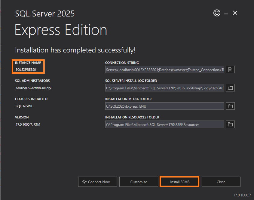 Microsoft SQL Server 2025 Express & SSMS Installation – BridgeWorks ...